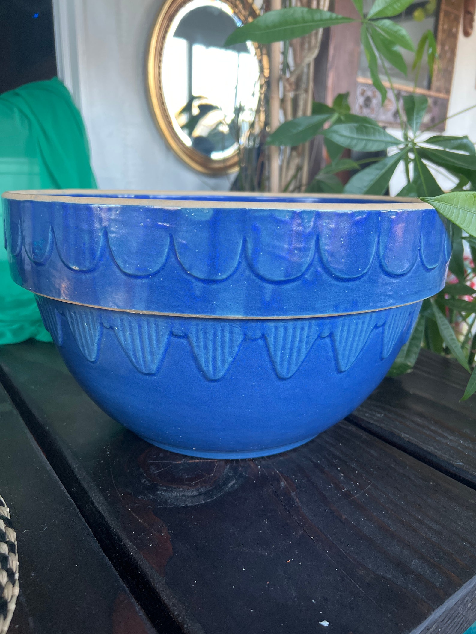 Vintage Clay City Pottery USA X-large Blue Mixing Bowl 14 Across Top 7 ...