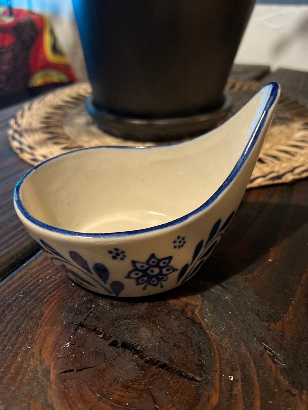 Vintage Stoneware Salt Cellar - Hand Painted Blue & Cream - Etsy