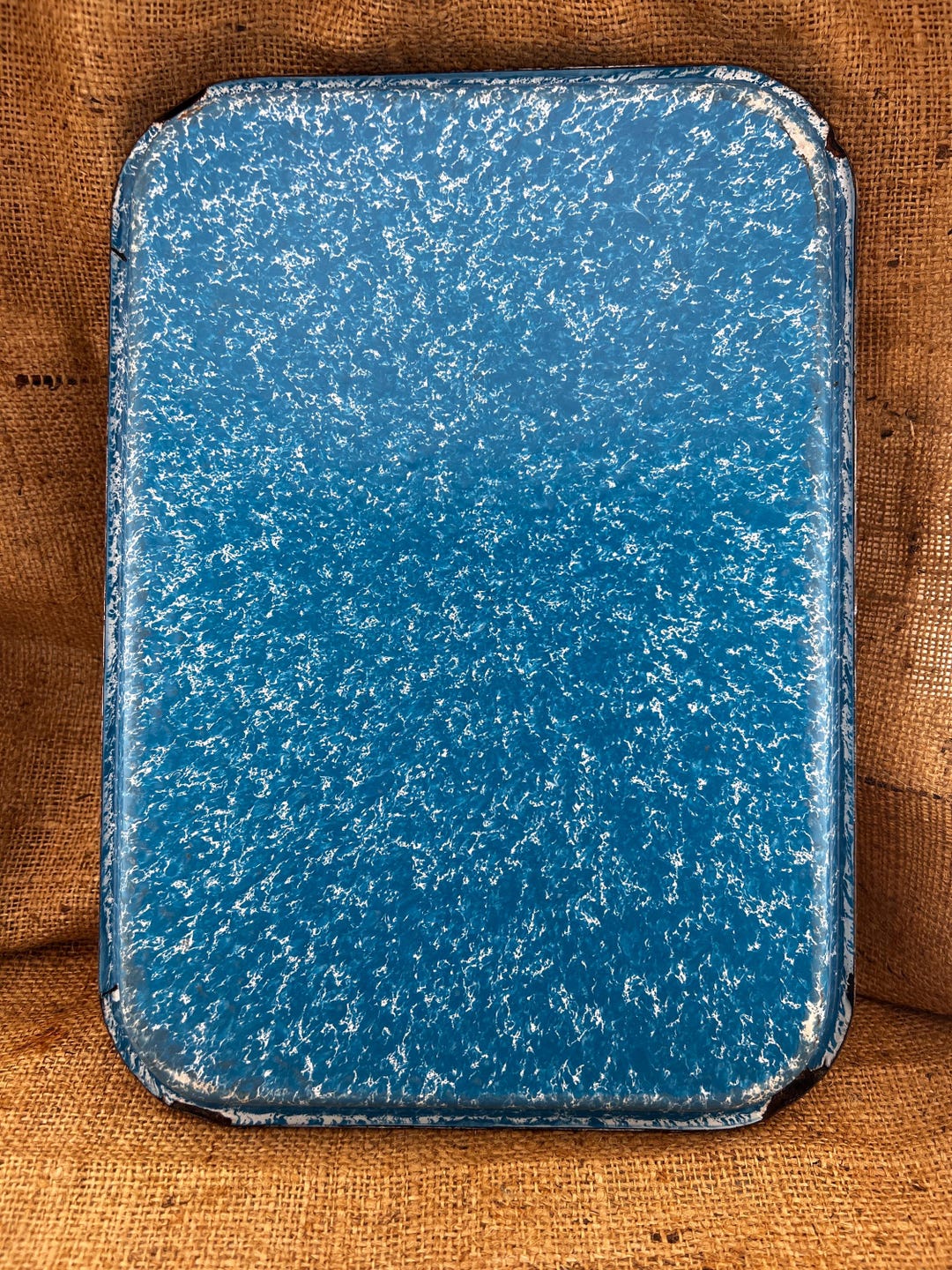 Vintage Farmhouse Antique ENAMELWARE RECTANGLE TRAY Blue & White ...