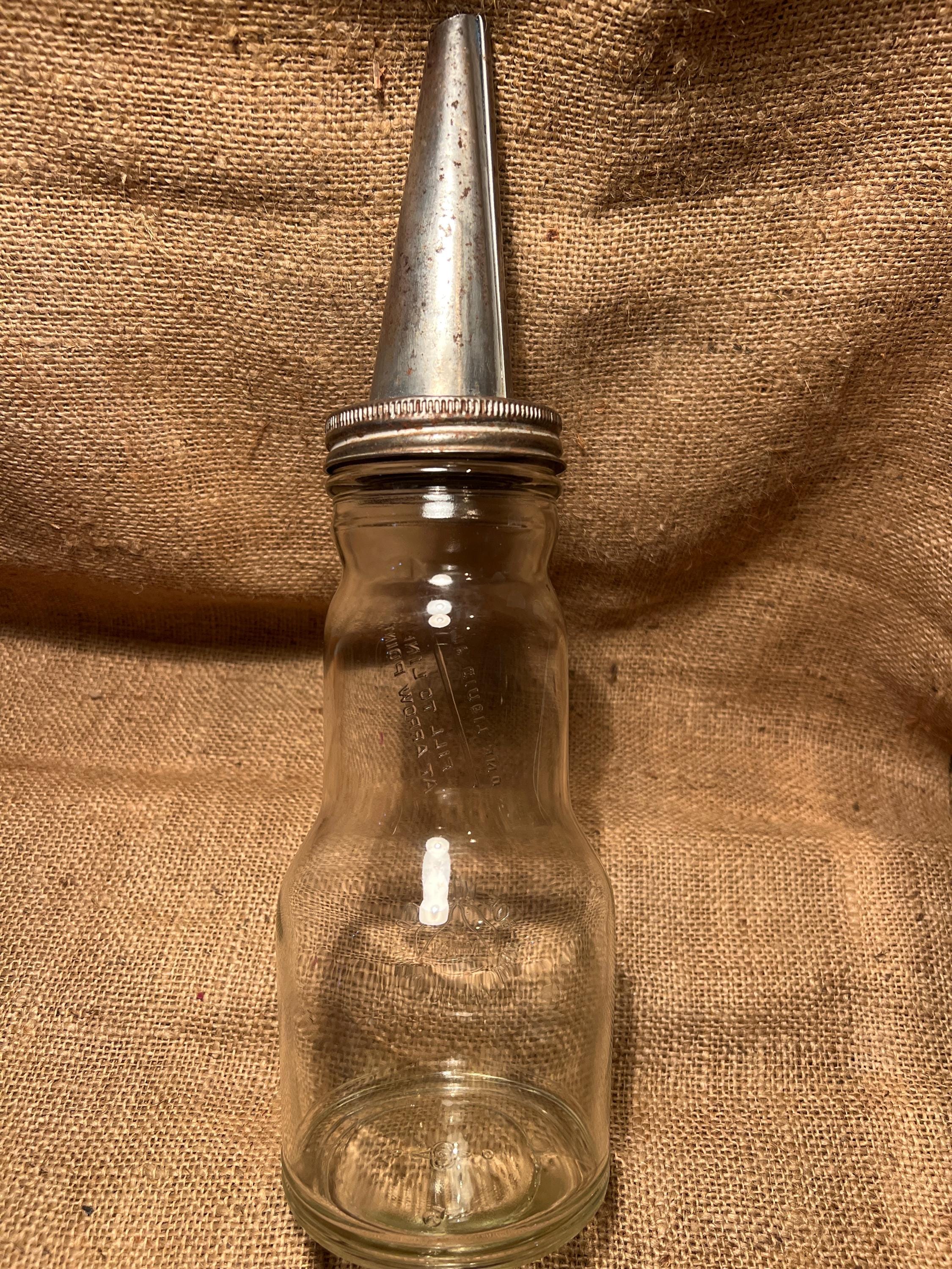 GLASS Quart OIL Bottle BOE Mfg Co. Metal Spout Glass Motor Oil ...