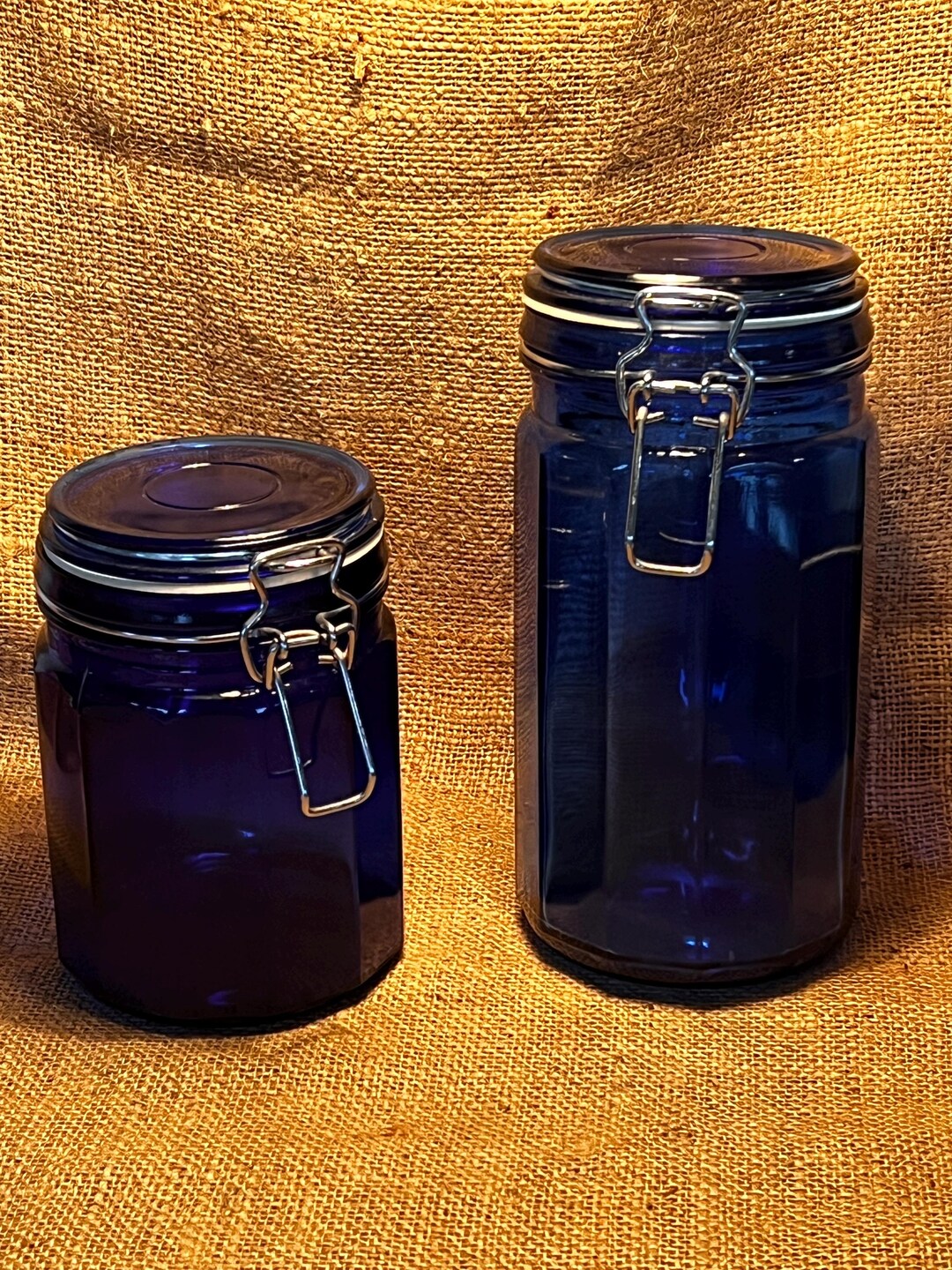 COBALT BLUE JARS Latching Rubber Sealed Lids Set of 2 Some Bubbles in ...