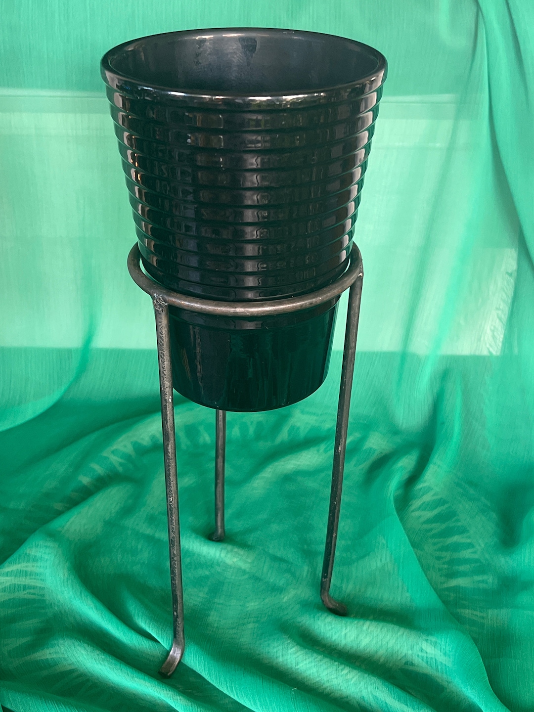 Vintage Black Mid Century Ceramic Vase With Handmade Welded - Etsy