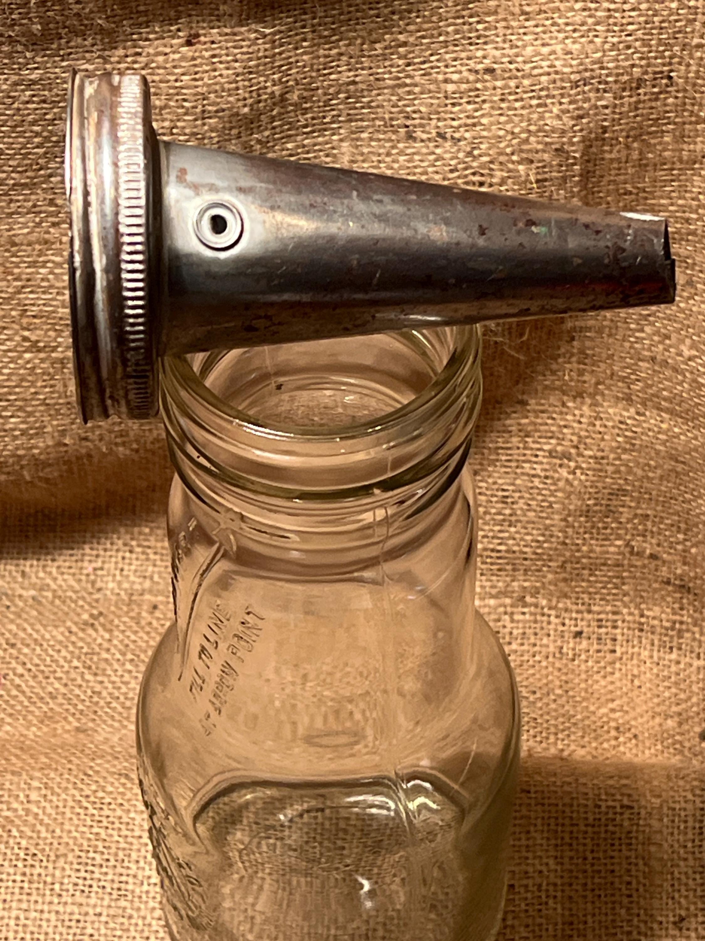 GLASS Quart OIL Bottle BOE Mfg Co. Metal Spout Glass Motor Oil ...