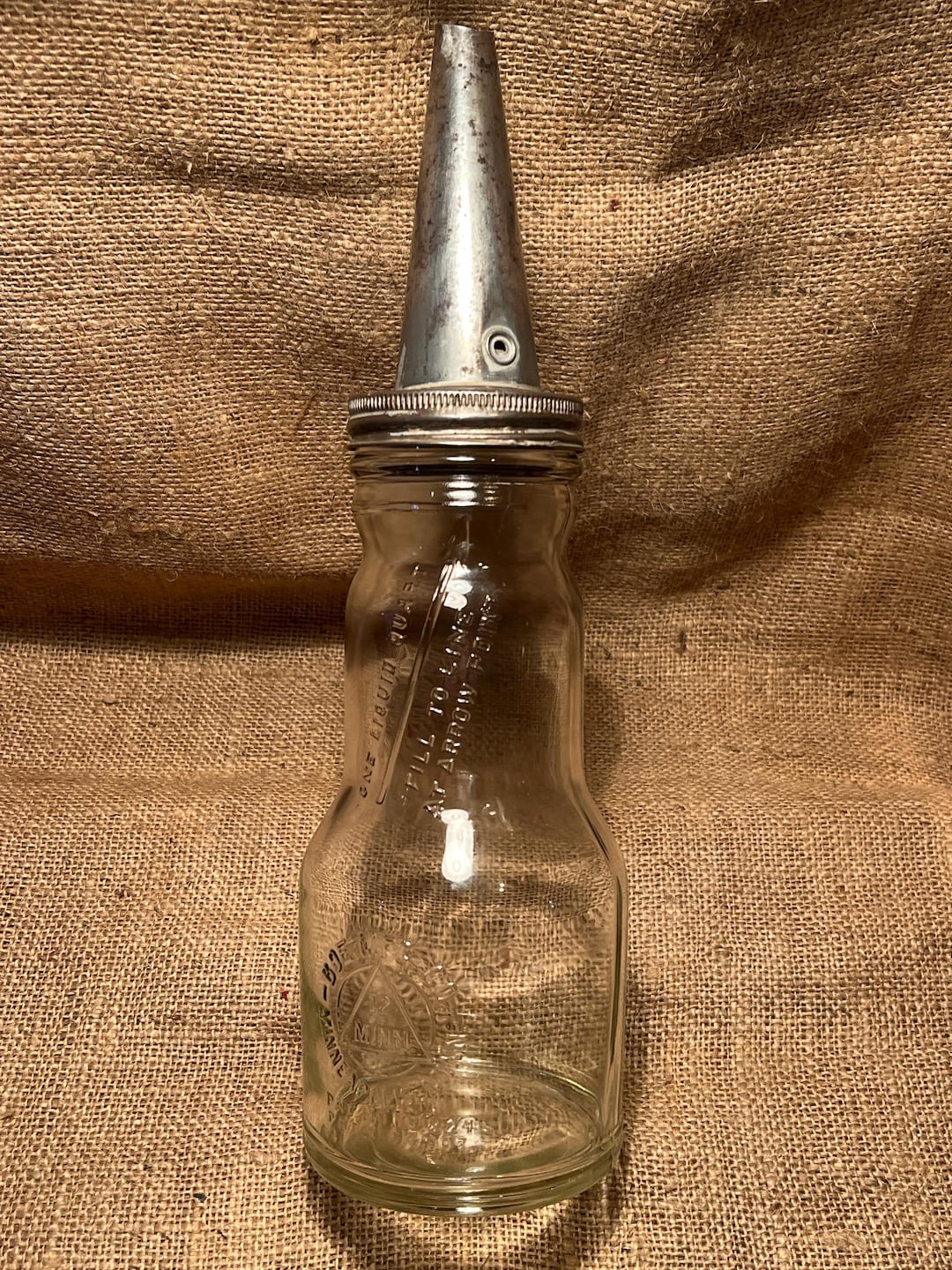 GLASS Quart OIL Bottle BOE Mfg Co. Metal Spout Glass Motor Oil ...