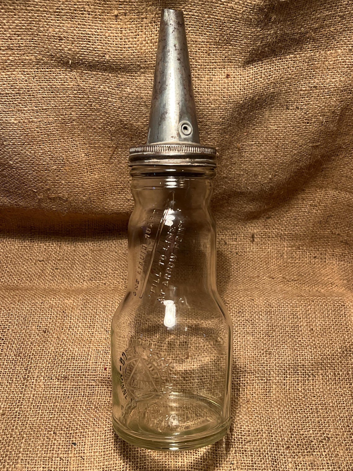 GLASS Quart OIL Bottle BOE Mfg Co. Metal Spout Glass Motor Oil ...