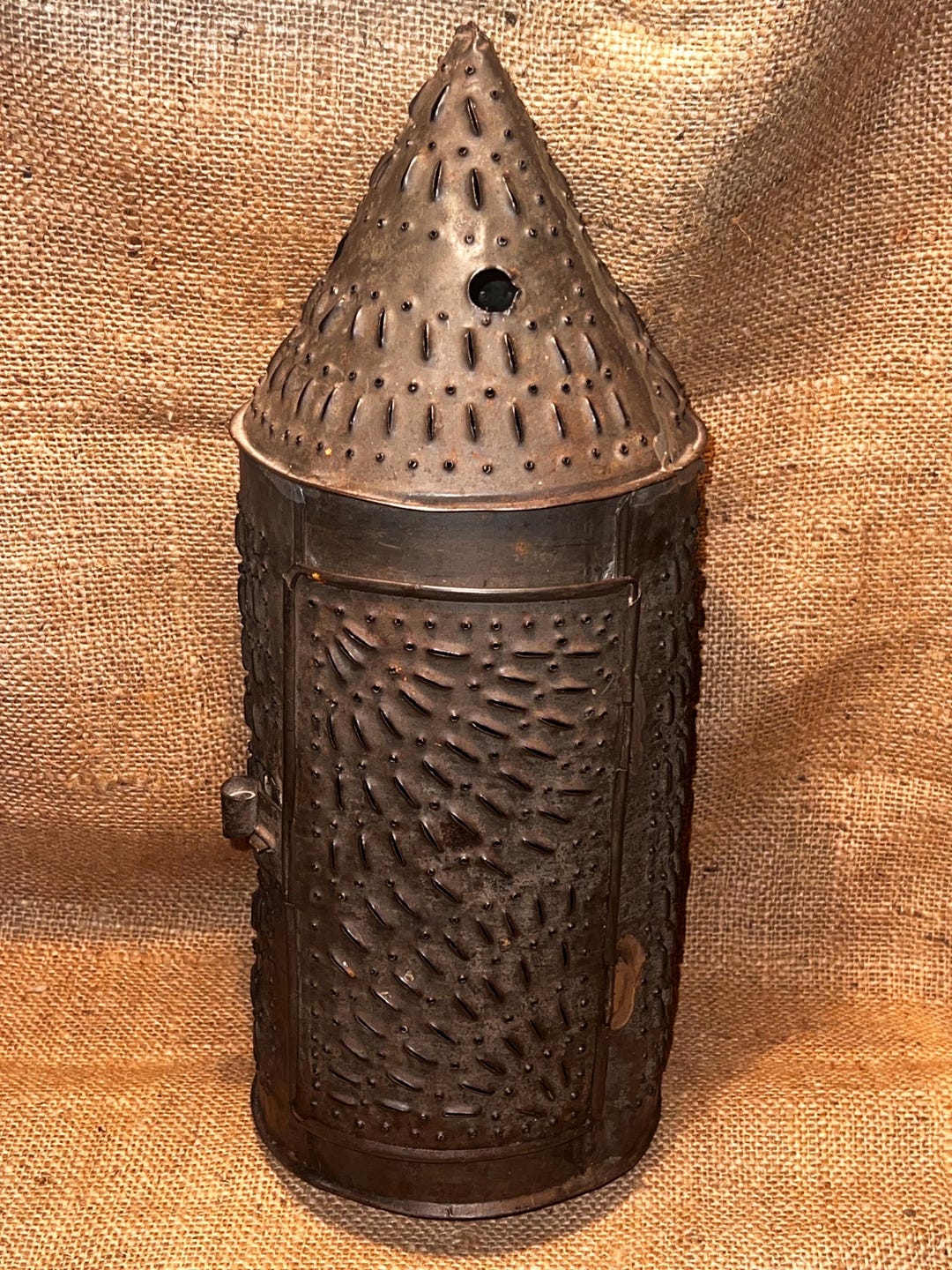 Primitive PIERECED-TIN Candle LANTERN Circa 1840s 15.5” Tall X 5.5 ...