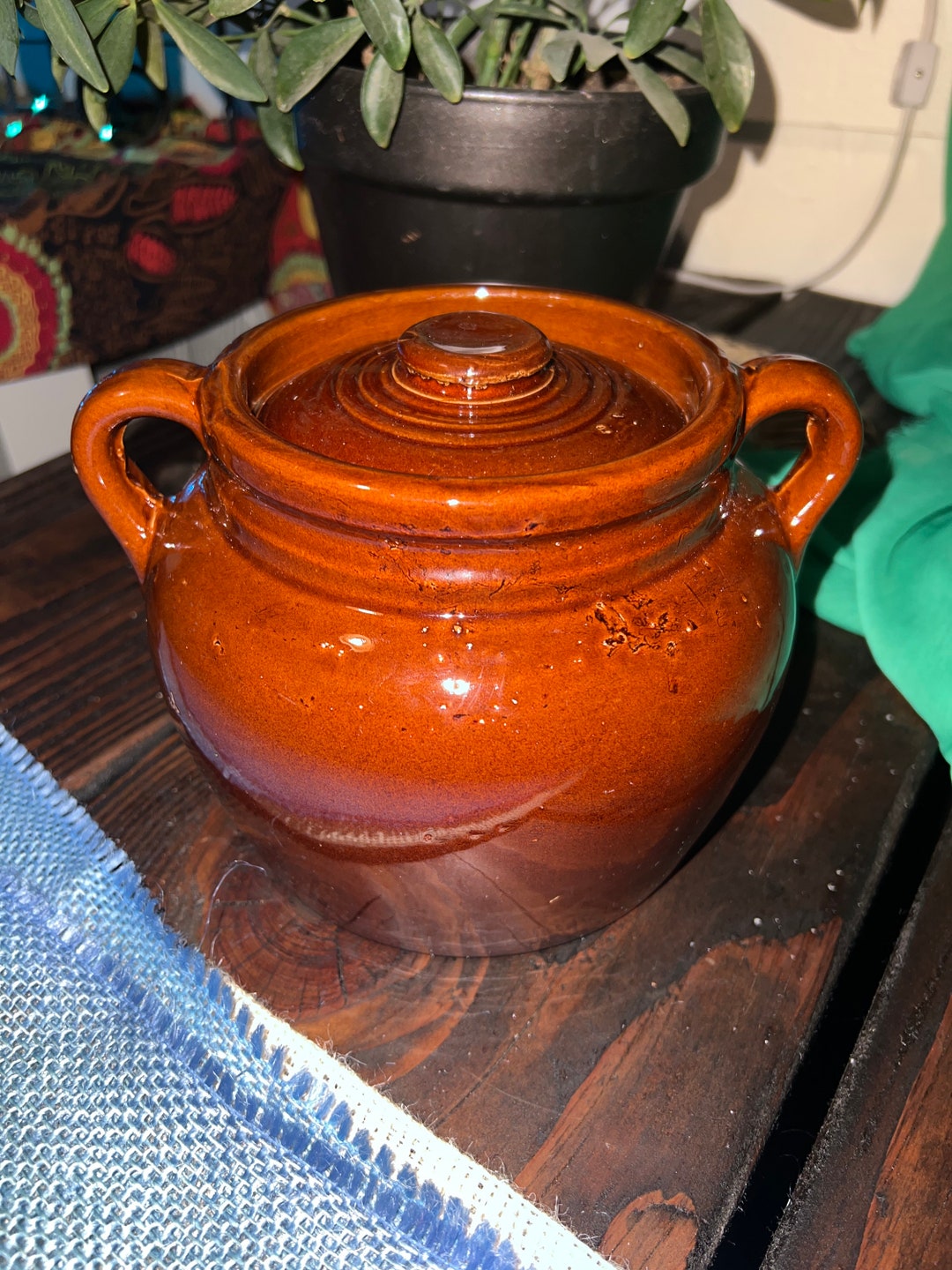 Vintage 1950’s Brown Crock With Lid and Double Handles - Etsy