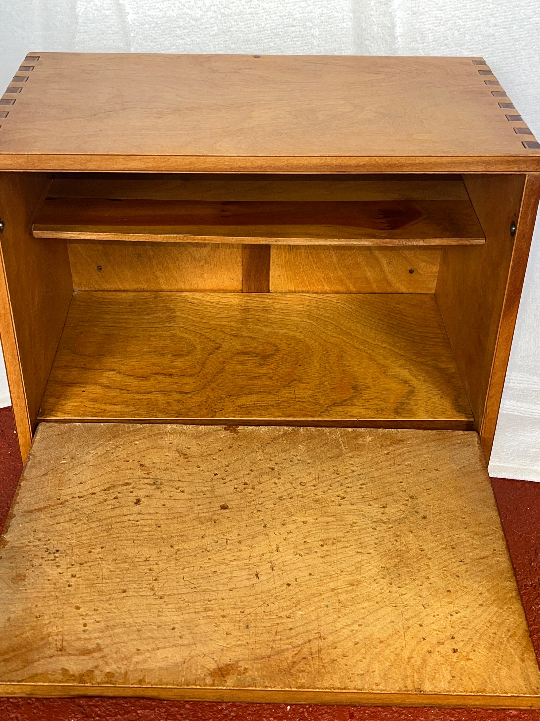 Vintage Wooden Bread Box Drop-front Door Dovetail Made 15.5x11x8 1960s ...