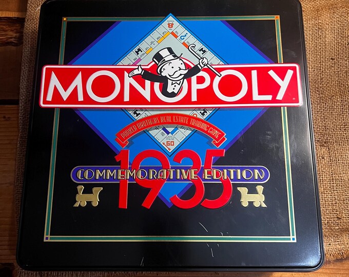 1985 Vintage MONOPOLY GAME in Hinged TIN Box Commemorative Edition 1935 ...