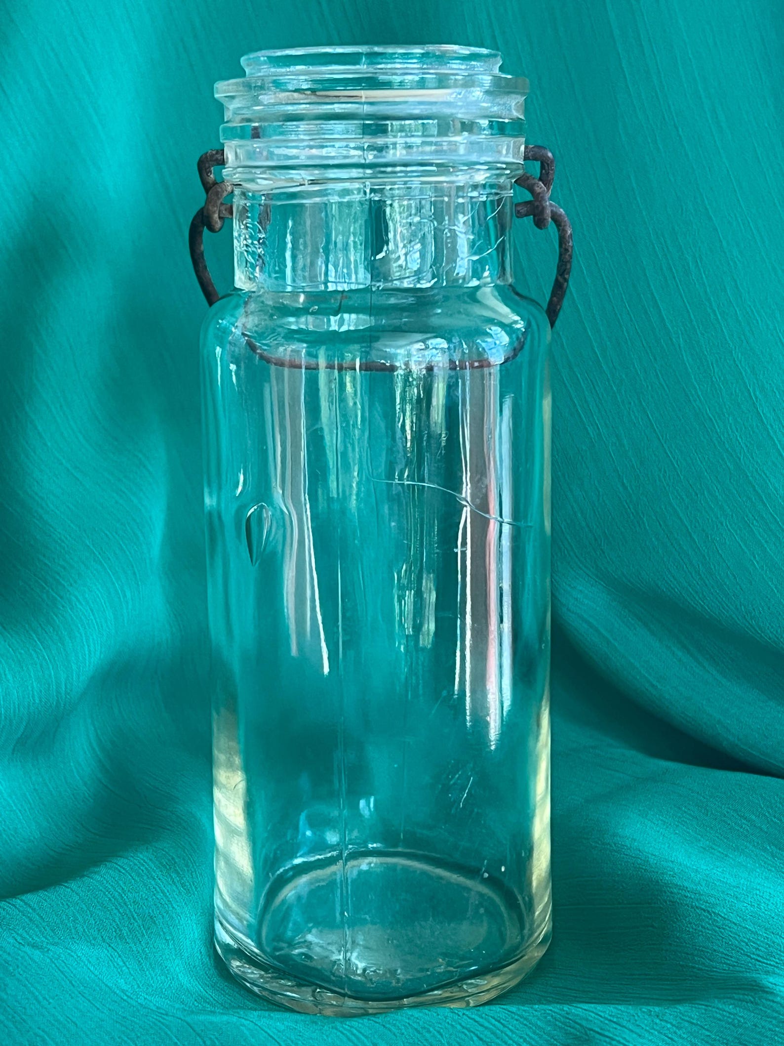 Antique Clamp Old Glass Jar Tall and Slim With BUBBLES and STRAW LINES ...