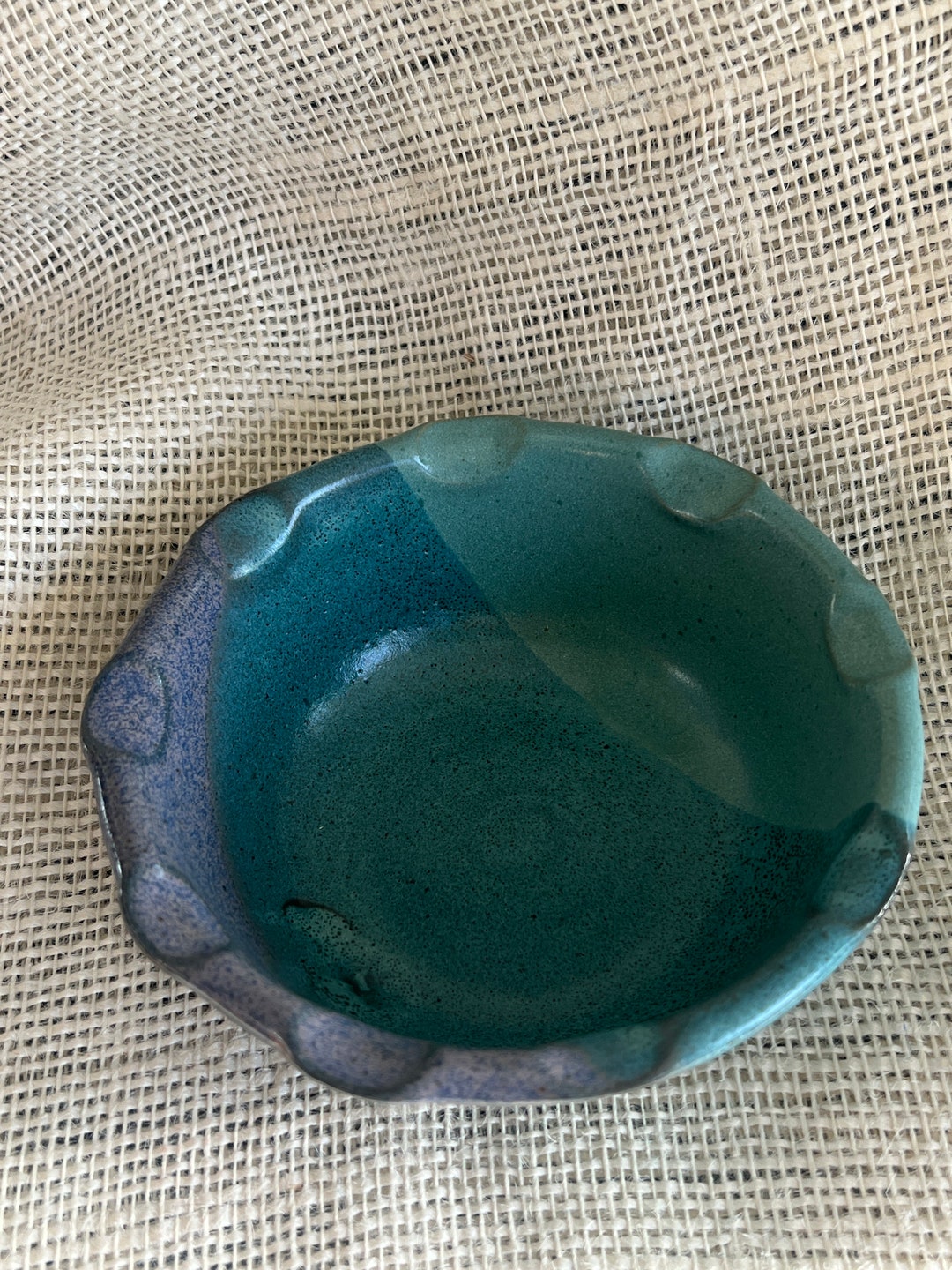Handmade Fluted Pottery Bowl Beautiful Turquoise & Purple 5.75 ...