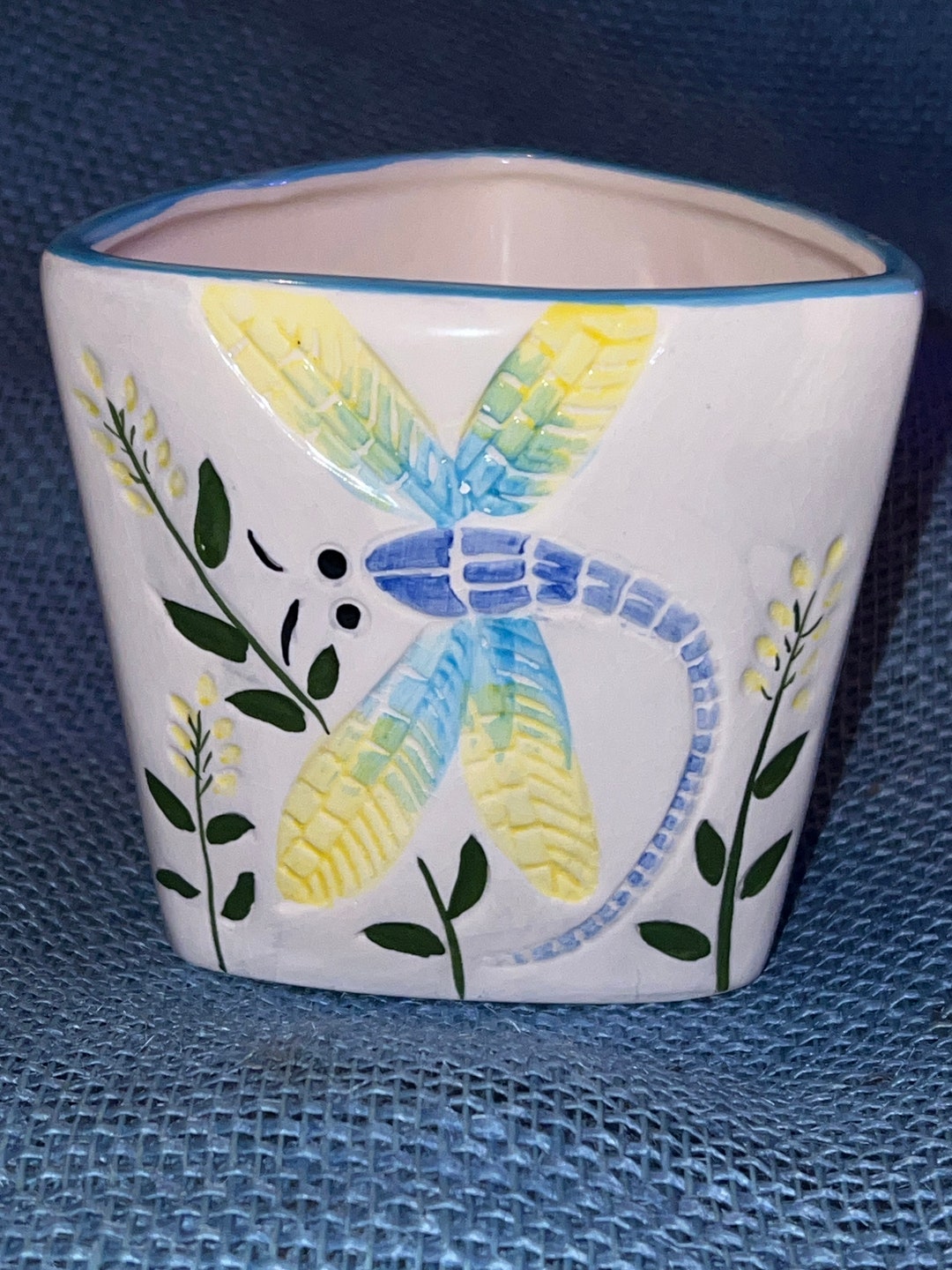 Dragonfly Planter Unique Triangle Shape Ceramic Glazed 4” X 4” - Etsy