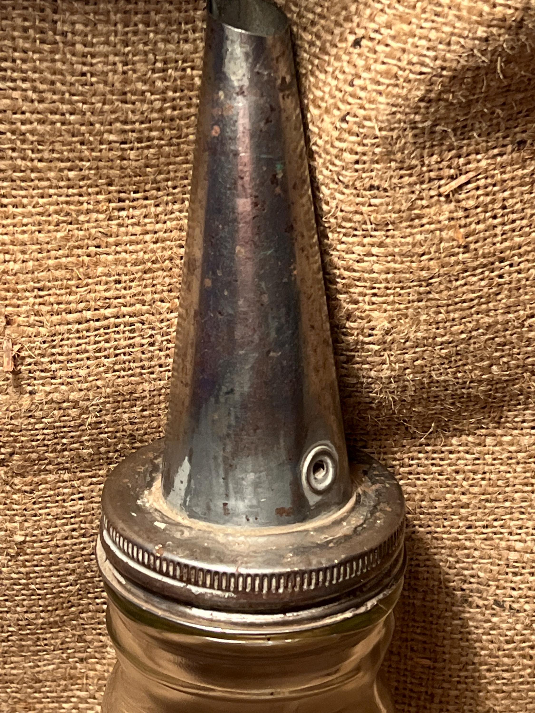 GLASS Quart OIL Bottle BOE Mfg Co. Metal Spout Glass Motor Oil ...