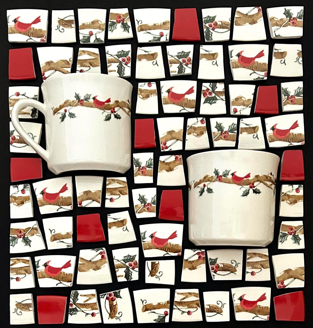 Cardinal & Holly Mosaic Pieces, Mosaic Tiles, Broken Dishes, China ...