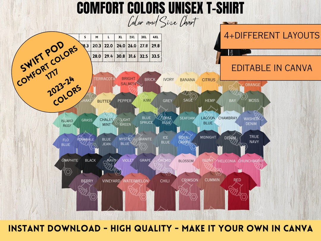 Comfort Colors® 1717 Color and Size Chart Shirt 2003 Colors - Etsy