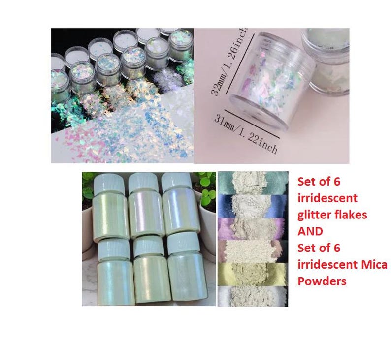 6 Iridescent Glitter Flakes & Mica Powders for Resin, Nails, Crafts ...