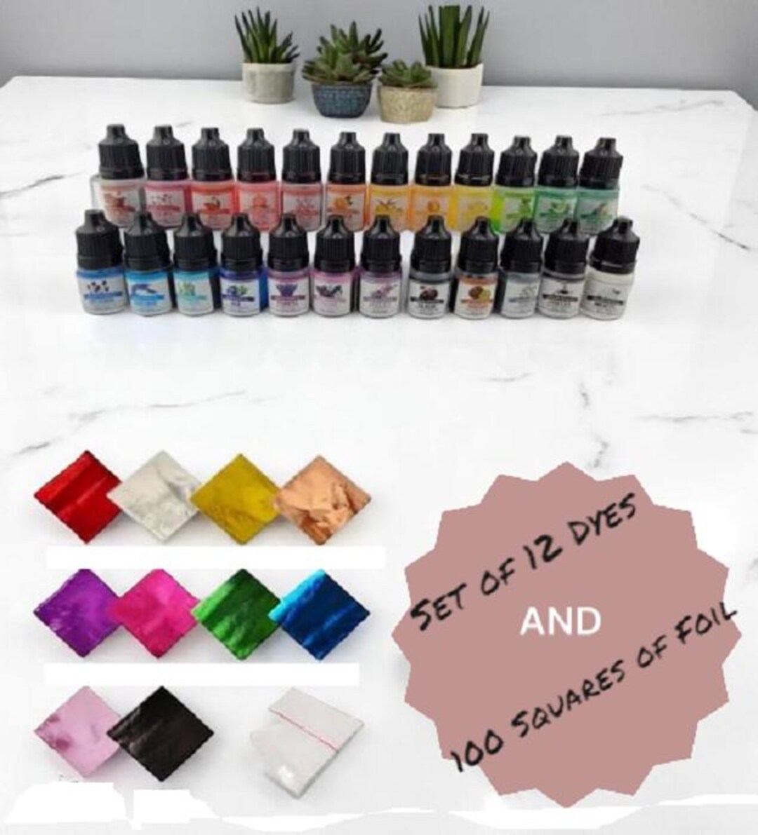 Resin Dye Set of 12 AND a Set of 100 Foil Sheets 10 Colors for Crafts ...
