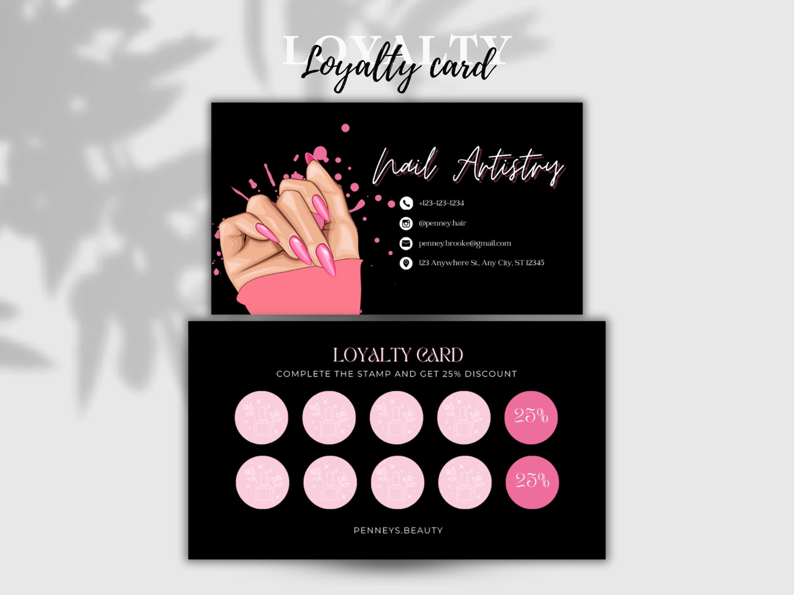 DIY Pink & Black Glam Loyalty Card for Fabulous Nail Art Nail Tech ...