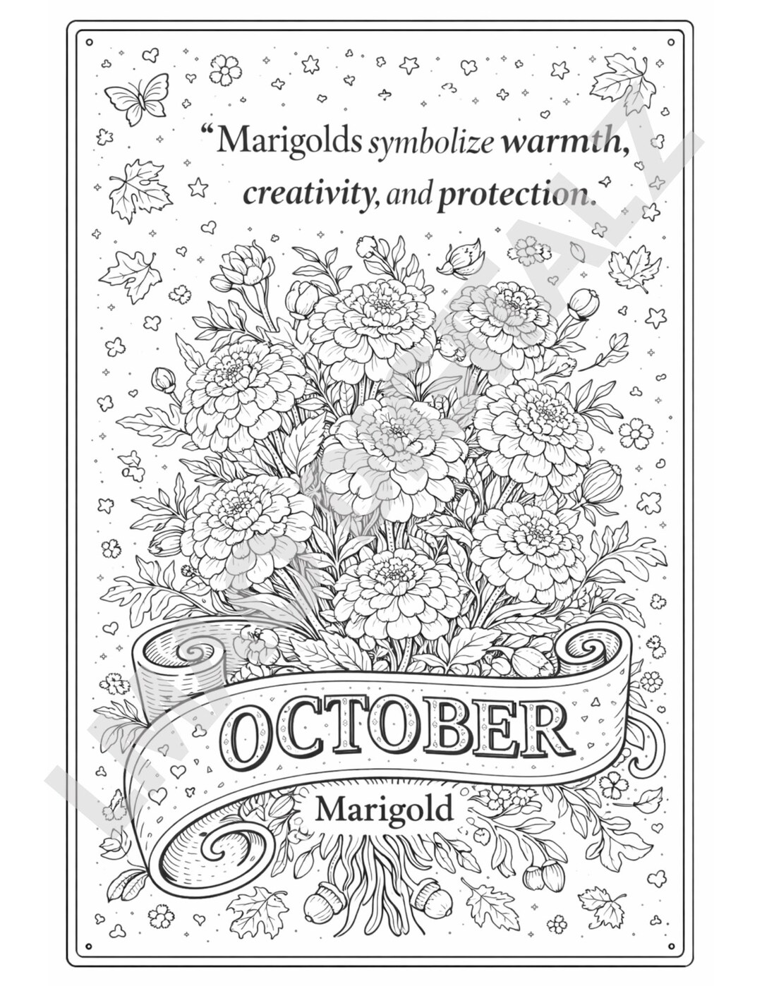 October Birth Flower Coloring Page – Marigold Quote Printable | Floral ...