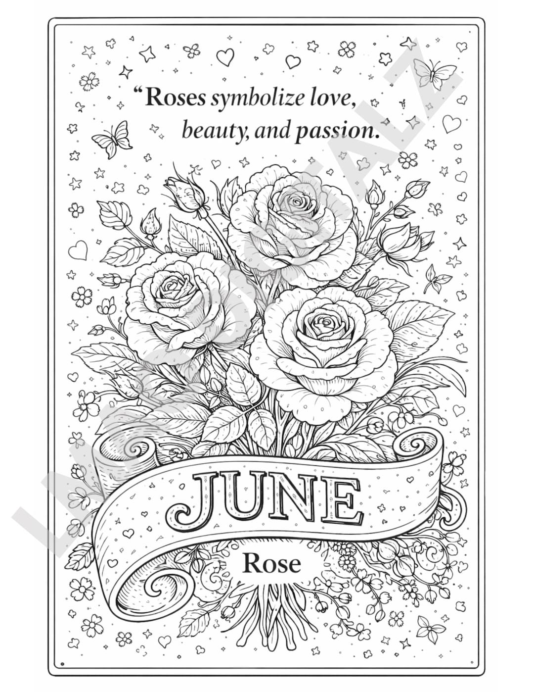 June Rose Coloring Page - Floral Quote Art (8.5x11 Digital Download) - Etsy