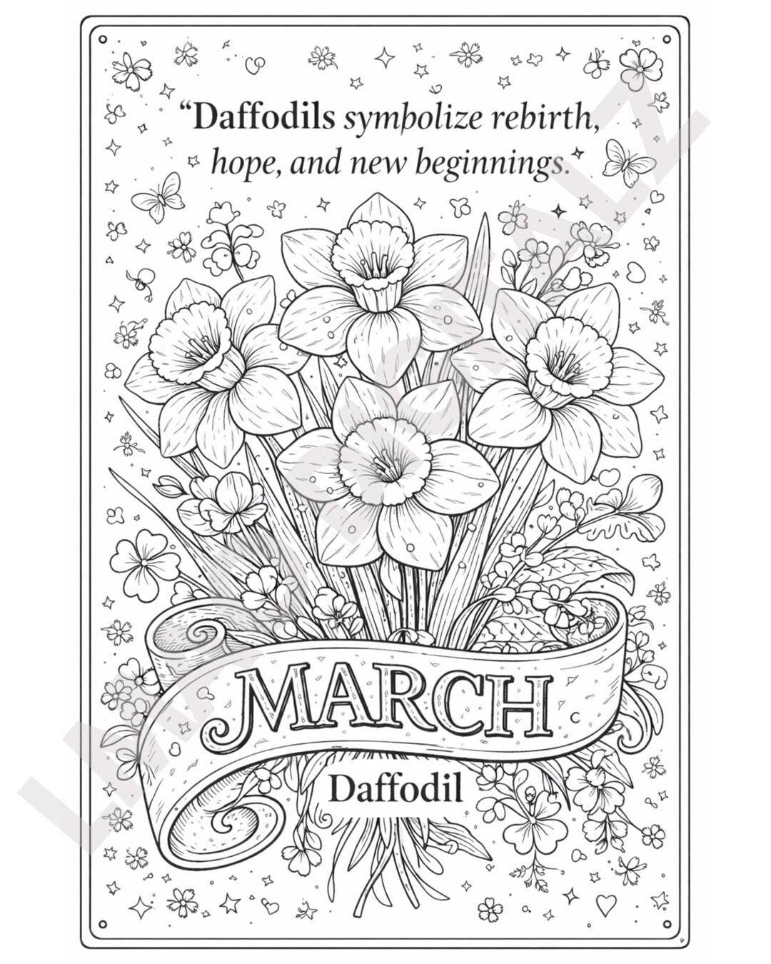 Daffodil Coloring Page - March Birth Flower Art (8x10 Digital Download ...