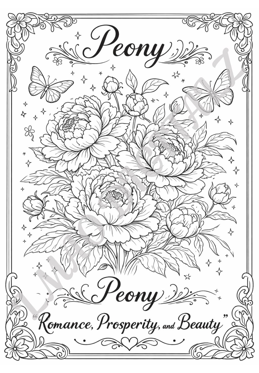 Peony Coloring Page – Language of Flowers Botanical Art (digital ...