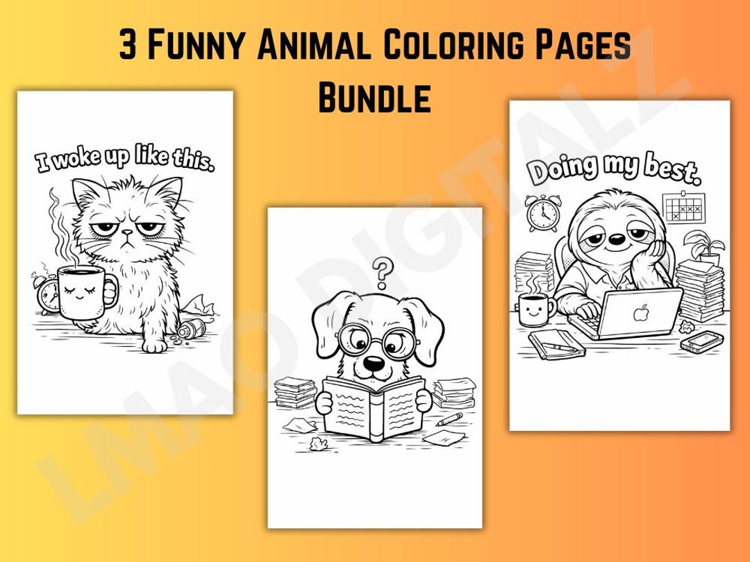 Funny Animal Coloring Pages | Relatable Sloth, Cat, Dog (printable PDF ...