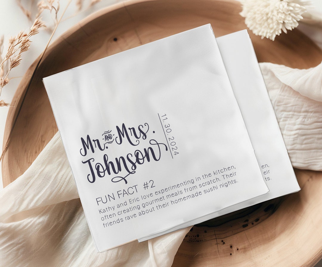 Mr Mrs Fun Facts Trivia Personalized Napkins, Custom Cocktail Napkins ...