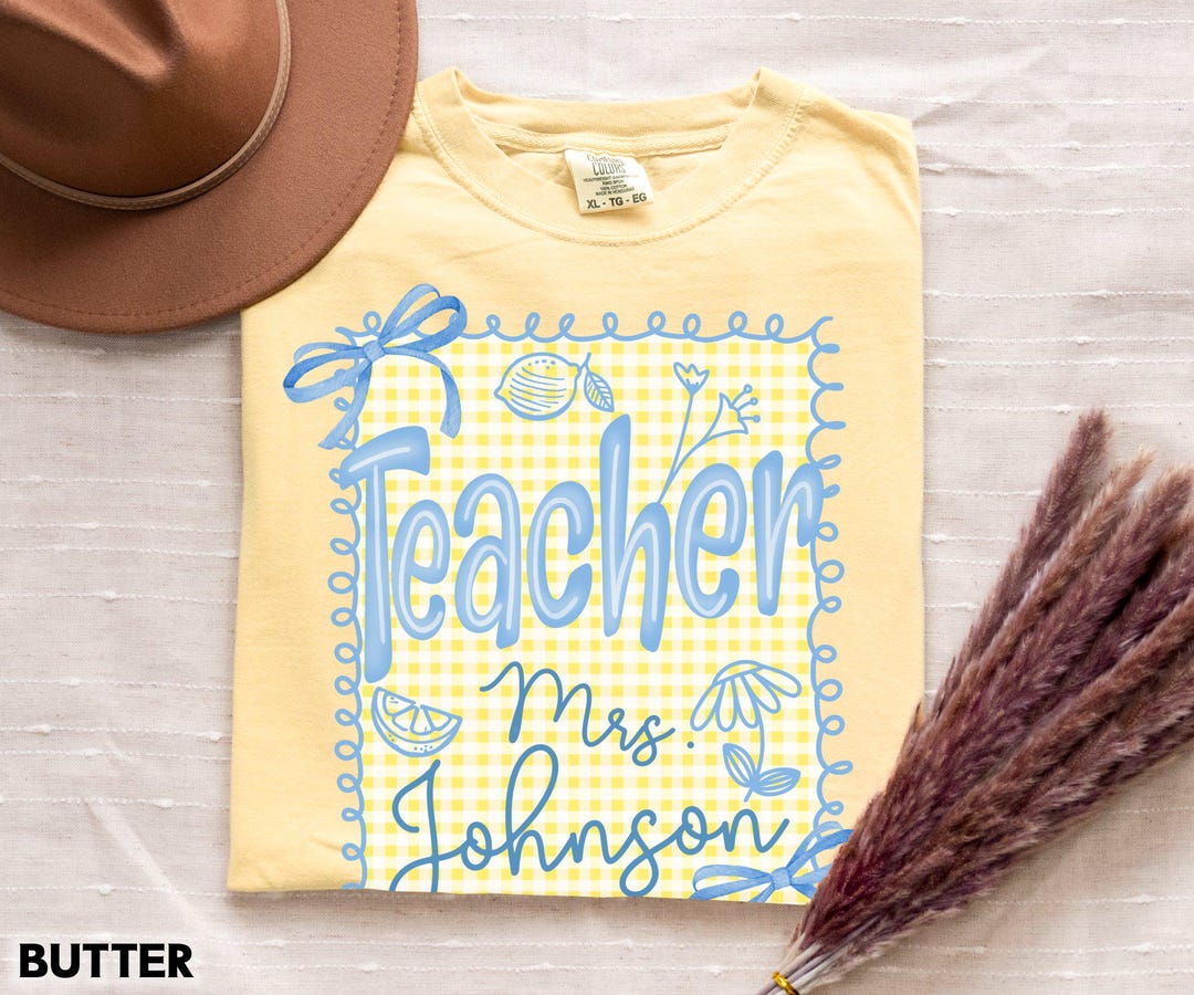 Lemon Bow Doodle Custom Teacher Name Shirt Checker School Class Team ...