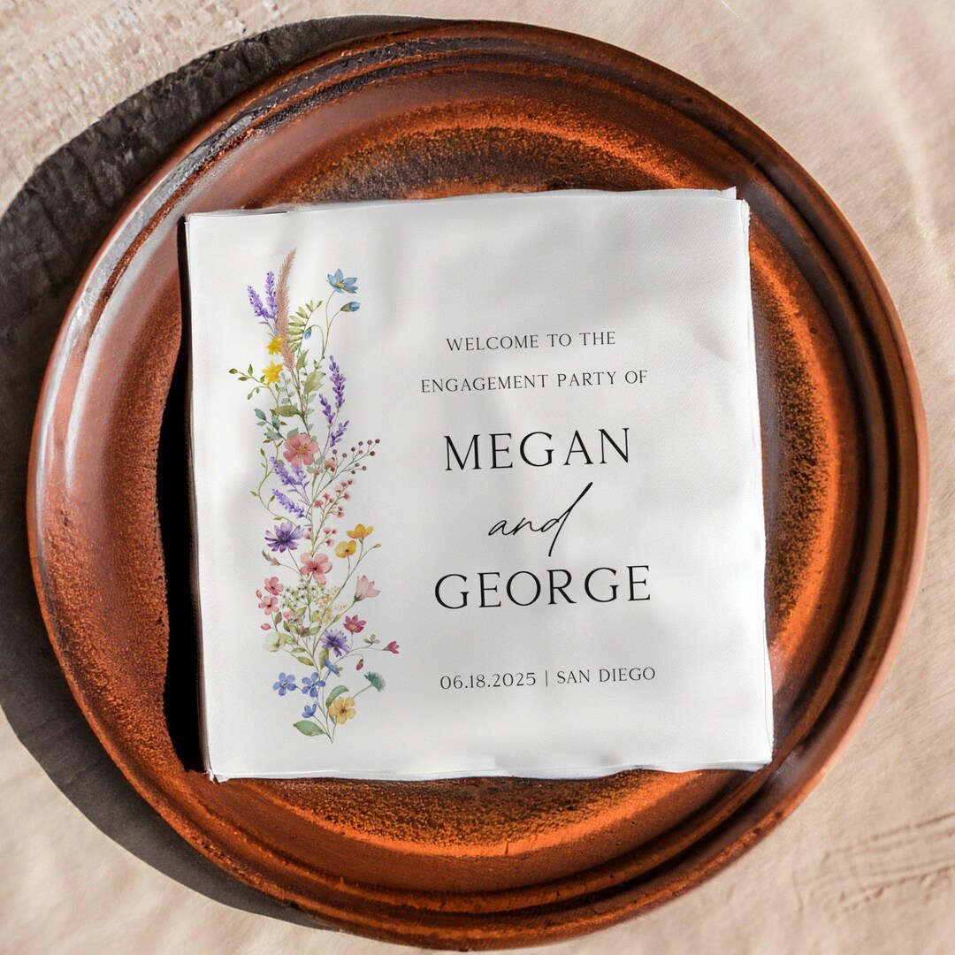 Custom Full Color Spring Wildflower Napkins, Garden Theme Wedding ...