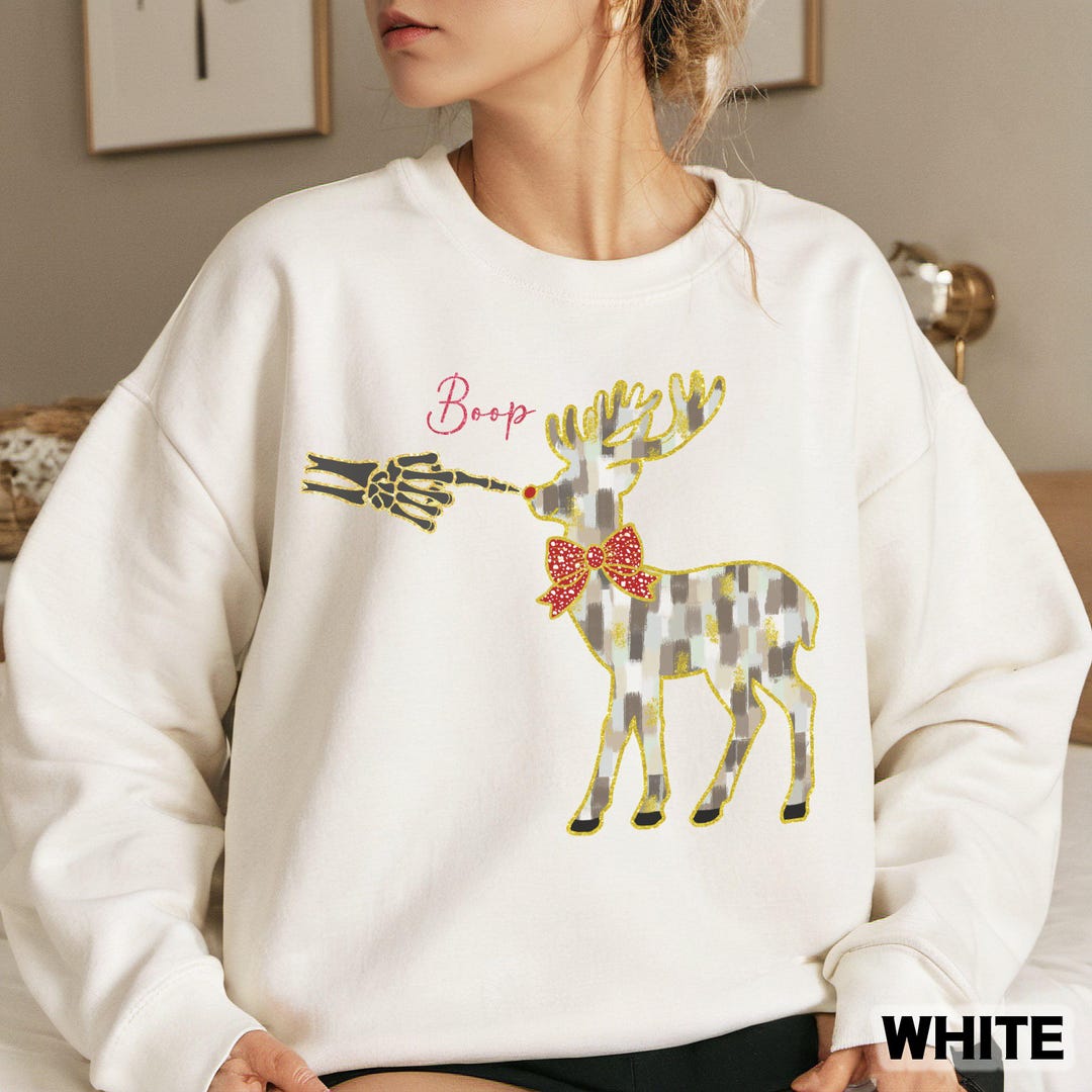 Animal Boop Reindeer With Skeleton Festive Sweatshirt, Christmas Non-glitter Brushstroke Xmas ...
