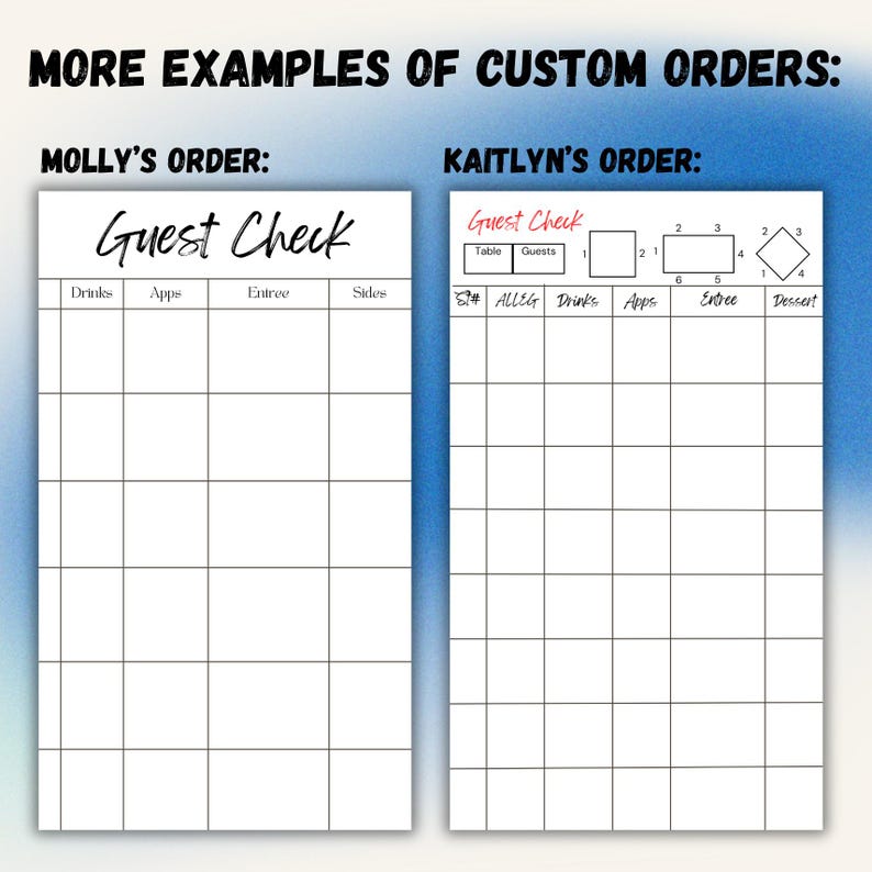 Custom Guest Check Server Notepad | Personalized Waiter Order Pad ...