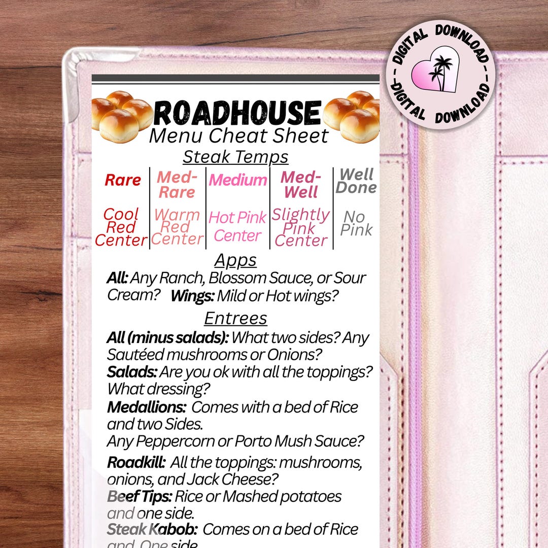 Roadhouse Menu Cheat Sheet, Steak Temps & Menu Questions, Menu Guide ...