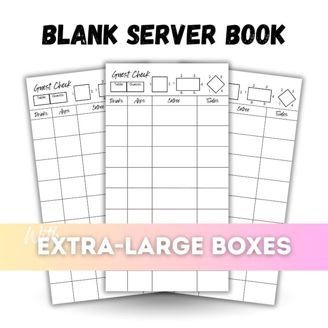 Organized Guest Check Server Note Pad With Extra Large Boxes, Server ...