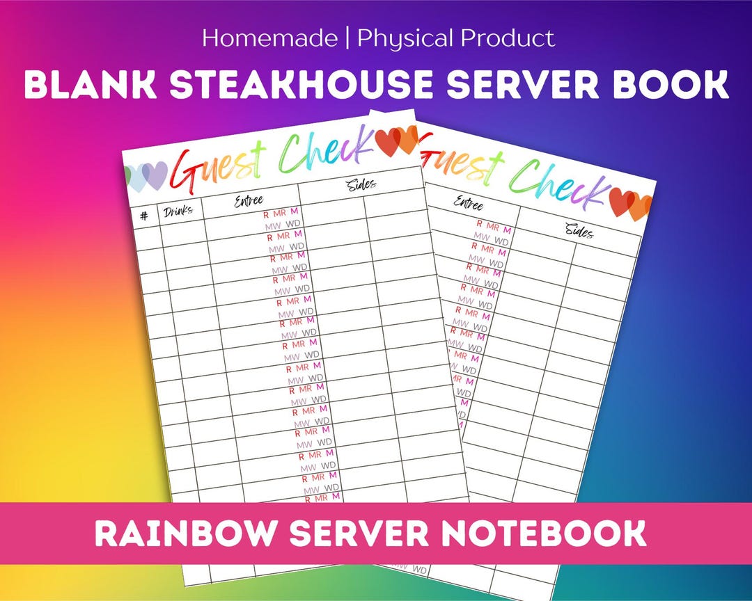 Steakhouse Guest Check Server Pad Rainbow With Steak Temperatures ...
