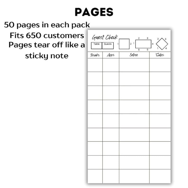 Organized Guest Check Server Note Pad With Extra Large Boxes, Server ...