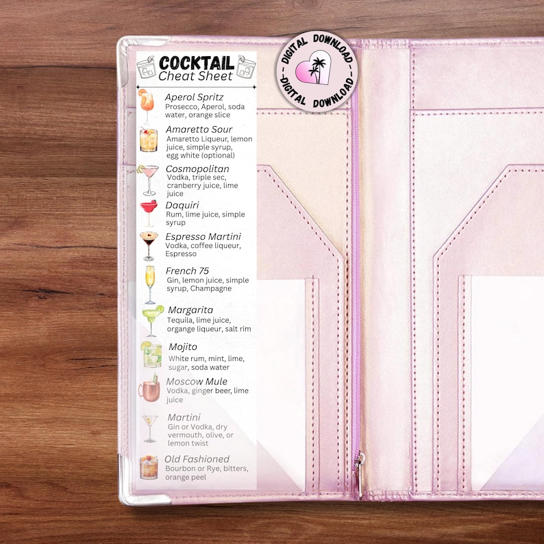 Bartender Cocktail Recipe Cheat Sheet | Server Guide (digital Download) - Etsy UK