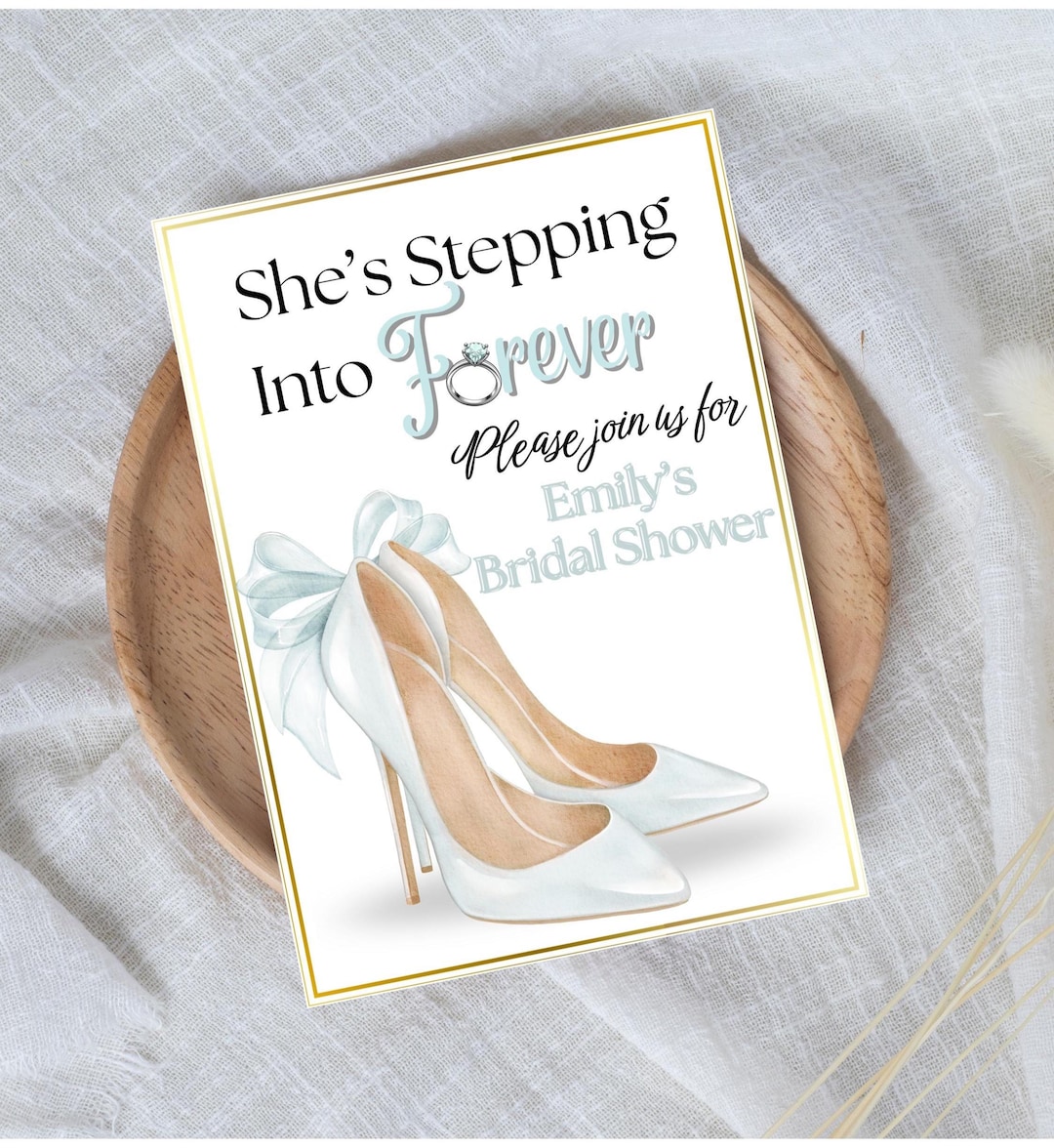 Light Blue Bridal Shower Invitation Card, She’s Stepping Into Forever ...