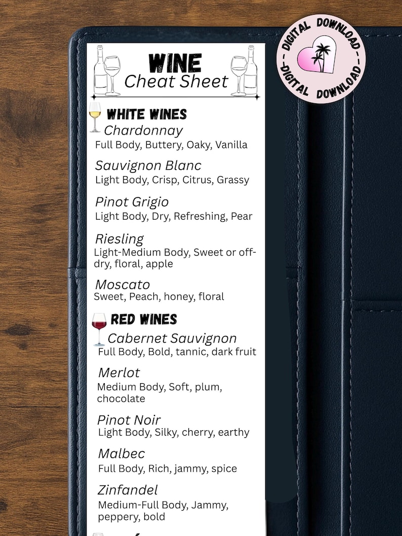 Wine Cheat Sheet for Servers, Training Materials for New Bartenders ...