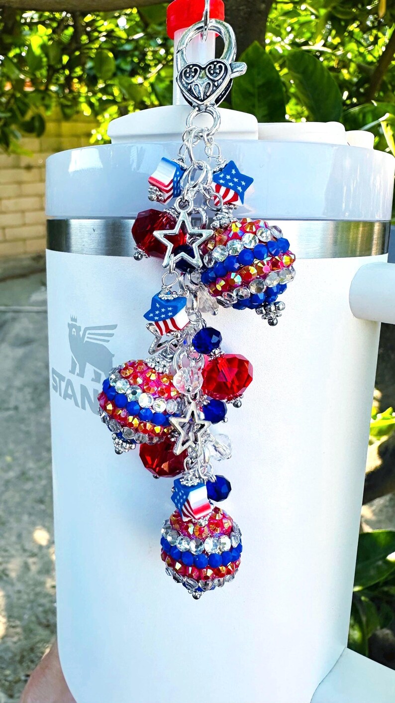Handmade 4th of July Tumbler Charm: Rhinestone Beaded USA Accessory - Etsy