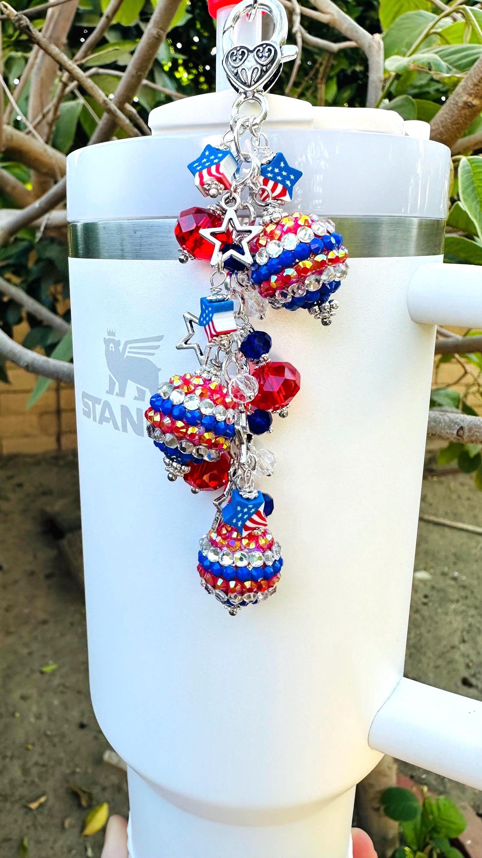 Handmade 4th of July Tumbler Charm: Rhinestone Beaded USA Accessory - Etsy