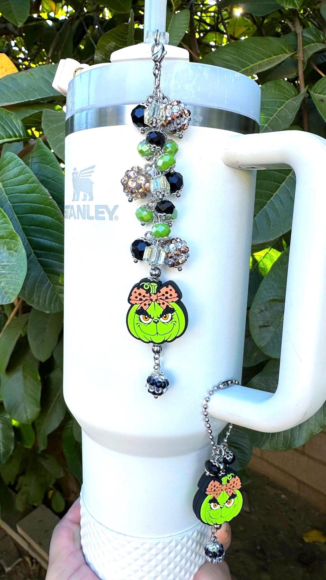 Christmas Grinch Beaded Tumbler Straw Accessory, Grinch Handle Charm ...