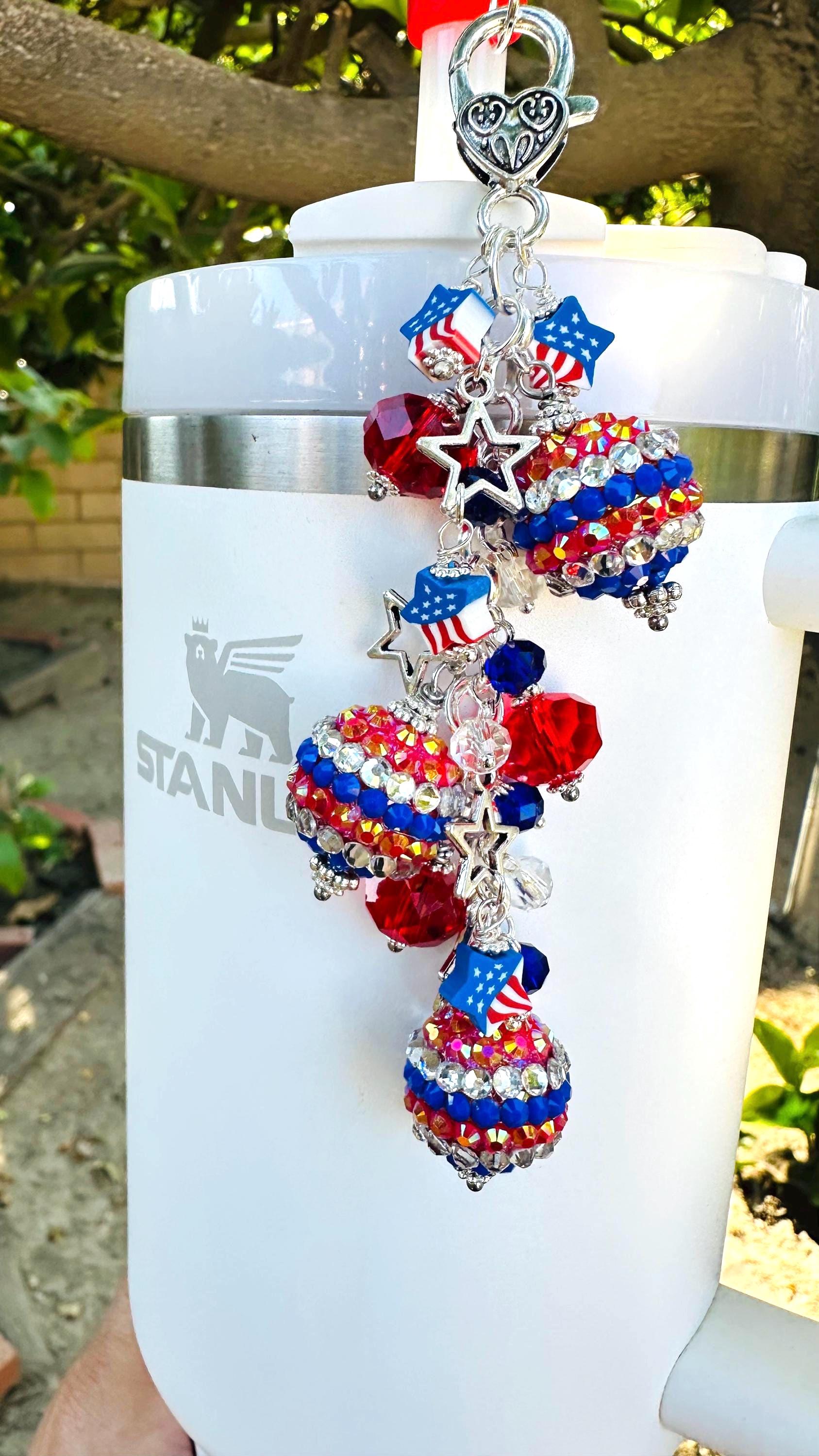 Handmade 4th of July Tumbler Charm: Rhinestone Beaded USA Accessory - Etsy