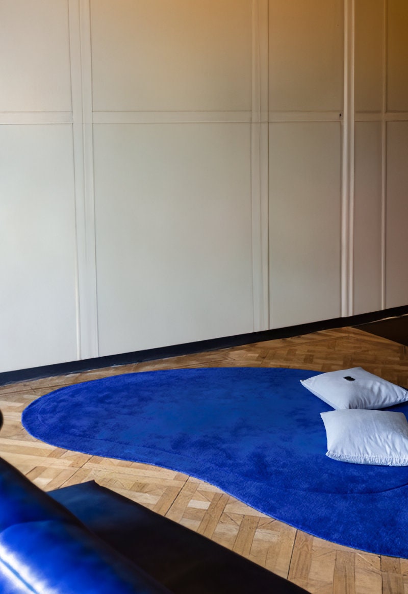 Irregular Shape Hand Tufted Rug Kidney Bean Shape Cobalt Blue Solid Rug ...