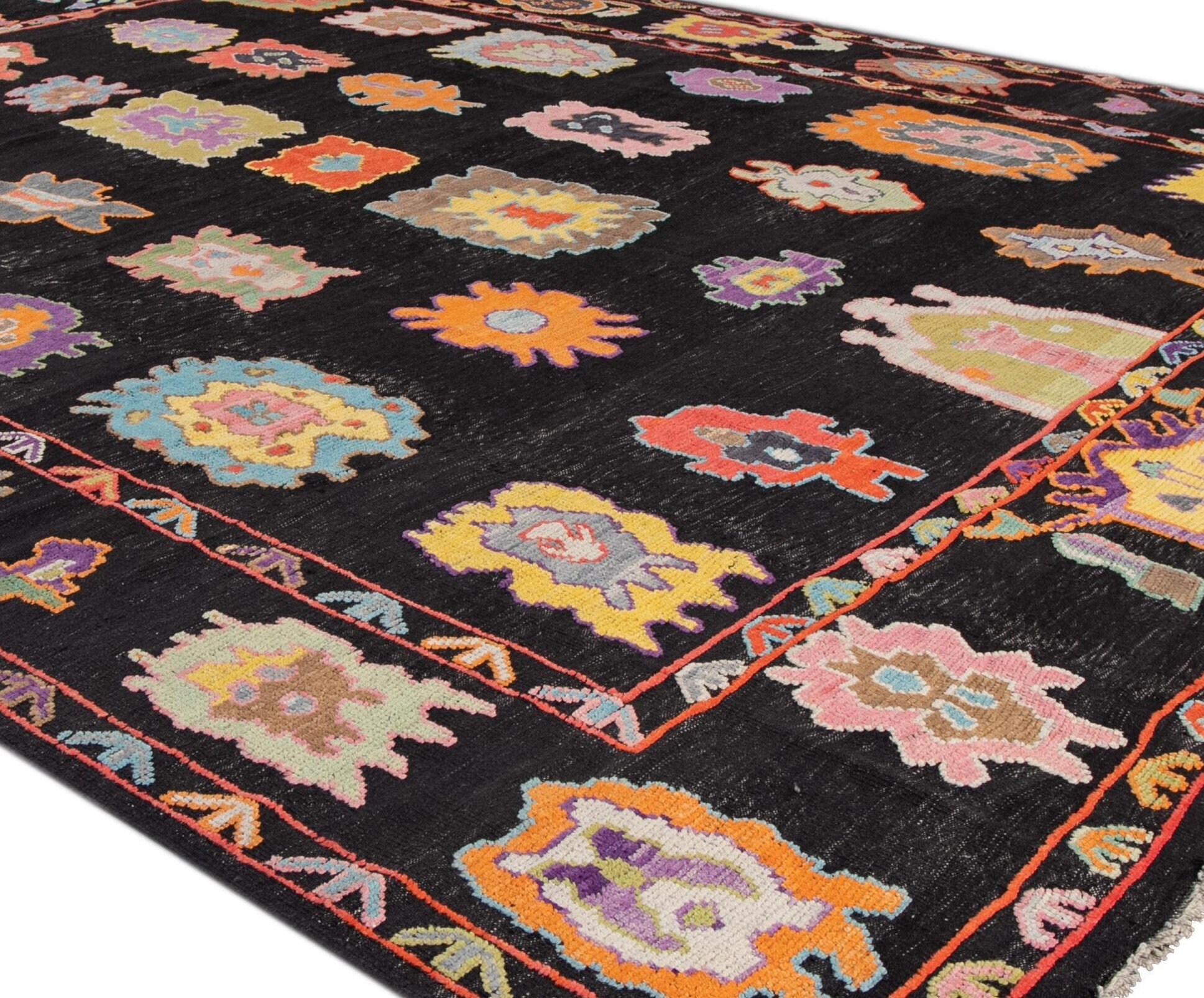 Black Modern Turkish Oushak Handmade Wool Rug for Living Room and ...