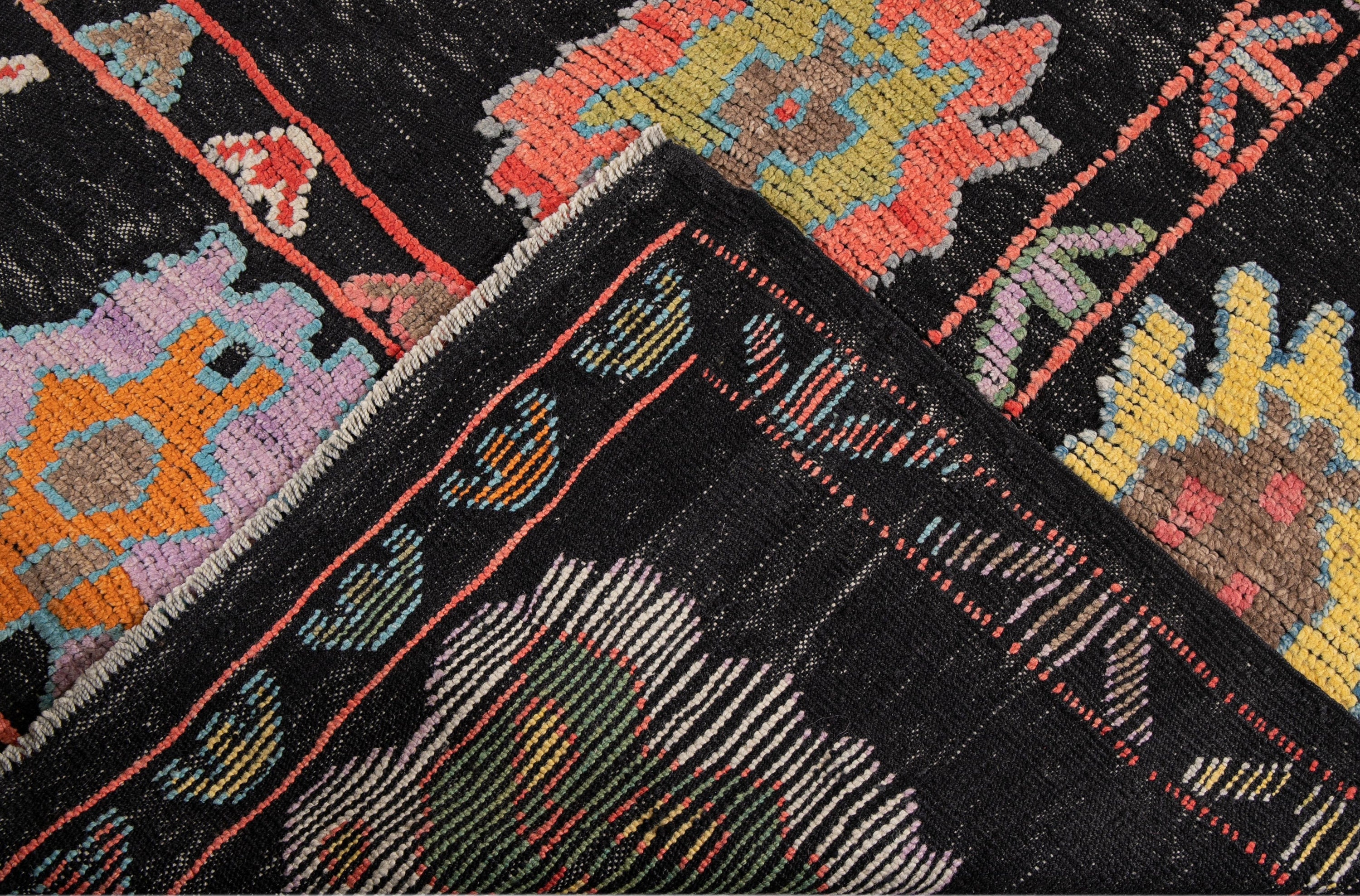 Black Modern Turkish Oushak Handmade Wool Rug for Living Room and ...