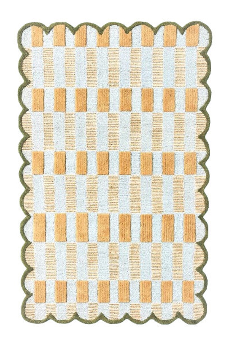 Light Blue and Yellow Tufted Plaid Handmade Rugs Carpets for Bedroom ...