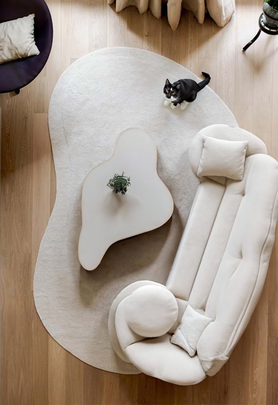 Irregular Shape Hand Tufted Rug Kidney Bean Shape Cobalt Blue Solid Rug ...