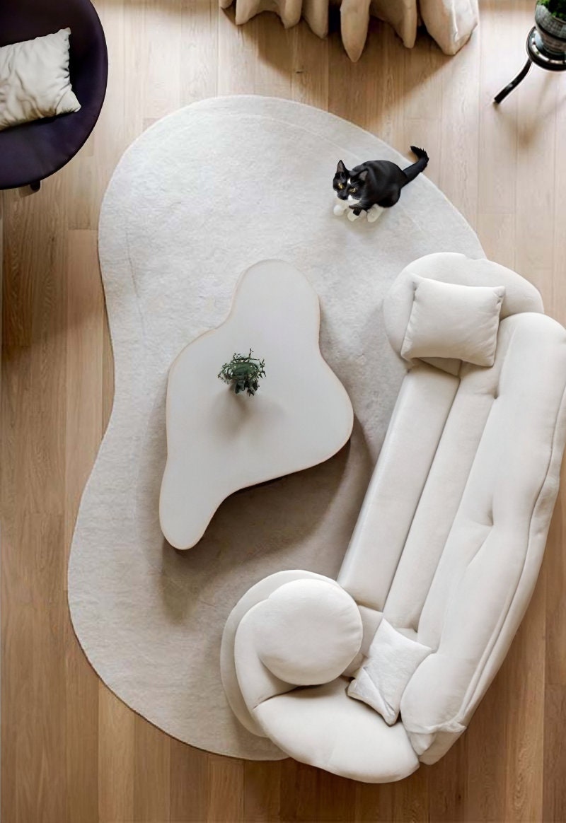 Irregular Shape Hand Tufted Rug Kidney Bean Shape Cobalt Blue Solid Rug ...