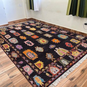 Black Modern Turkish Oushak Handmade Wool Rug for Living Room and ...